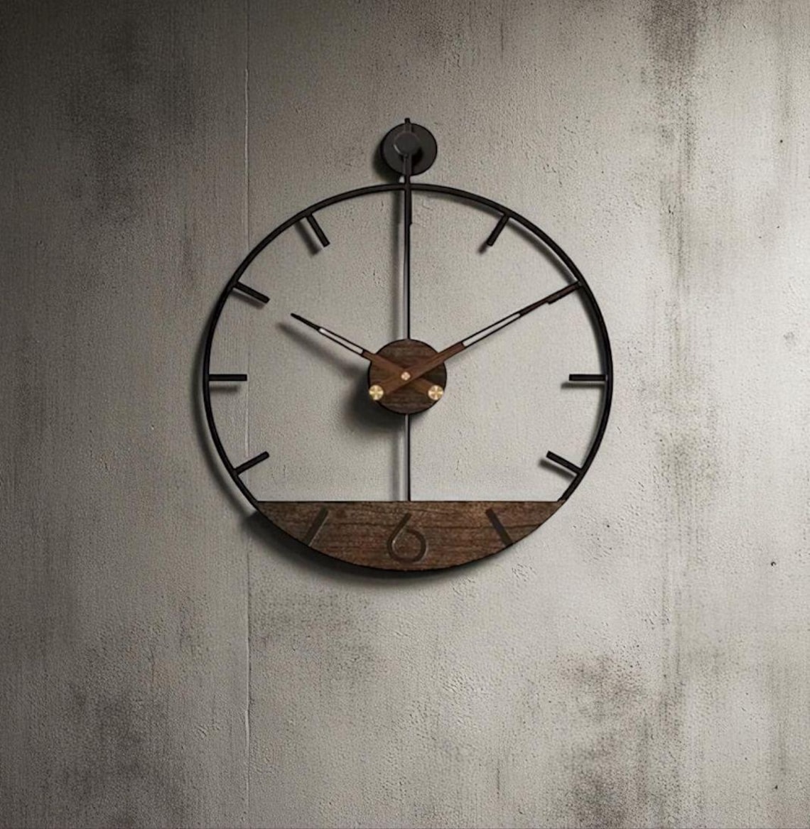 Mid Century Modern Metal Wall Clock With Wood Design, Oversize Silent ...