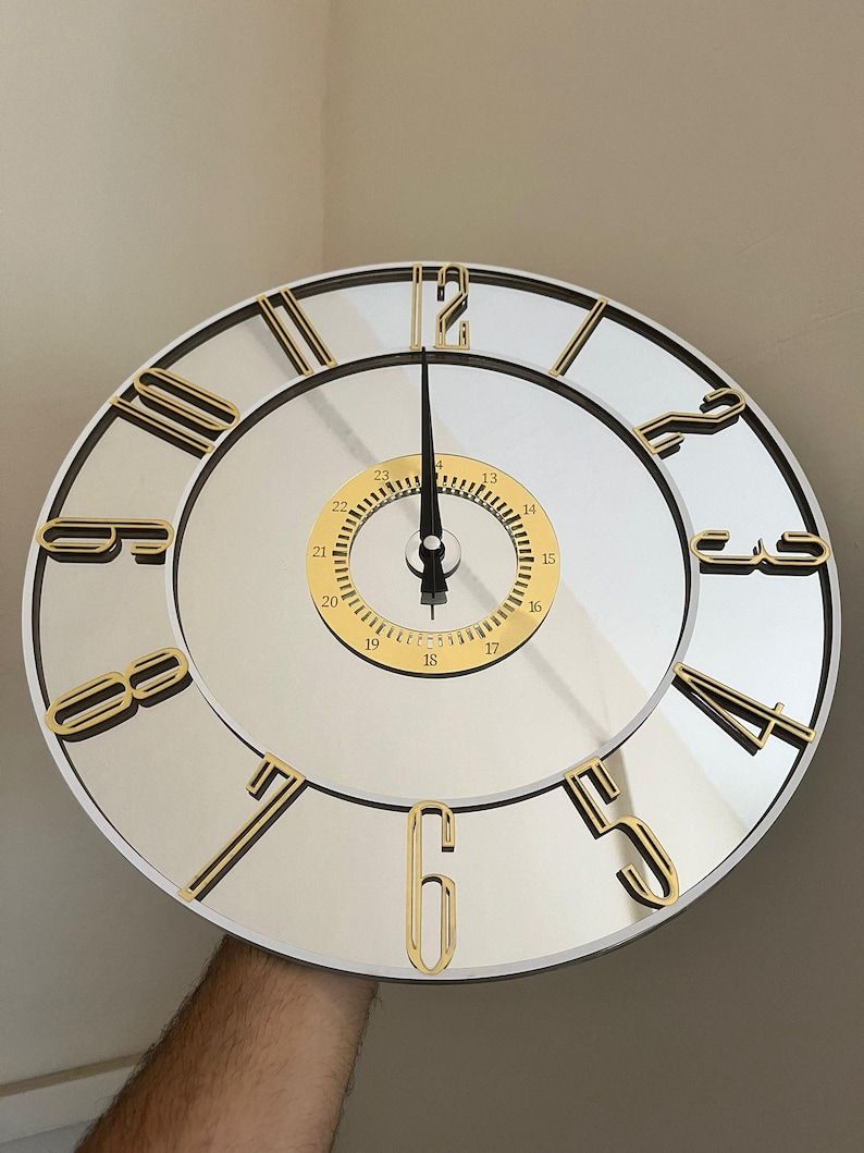 Round Modern Large Mirror Wall Clock, Silent Non-ticking Minimalist ...