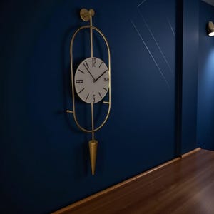 Modern Gold Metal Wall Clock With Pendulum | Minimalist Vertical Wall ...