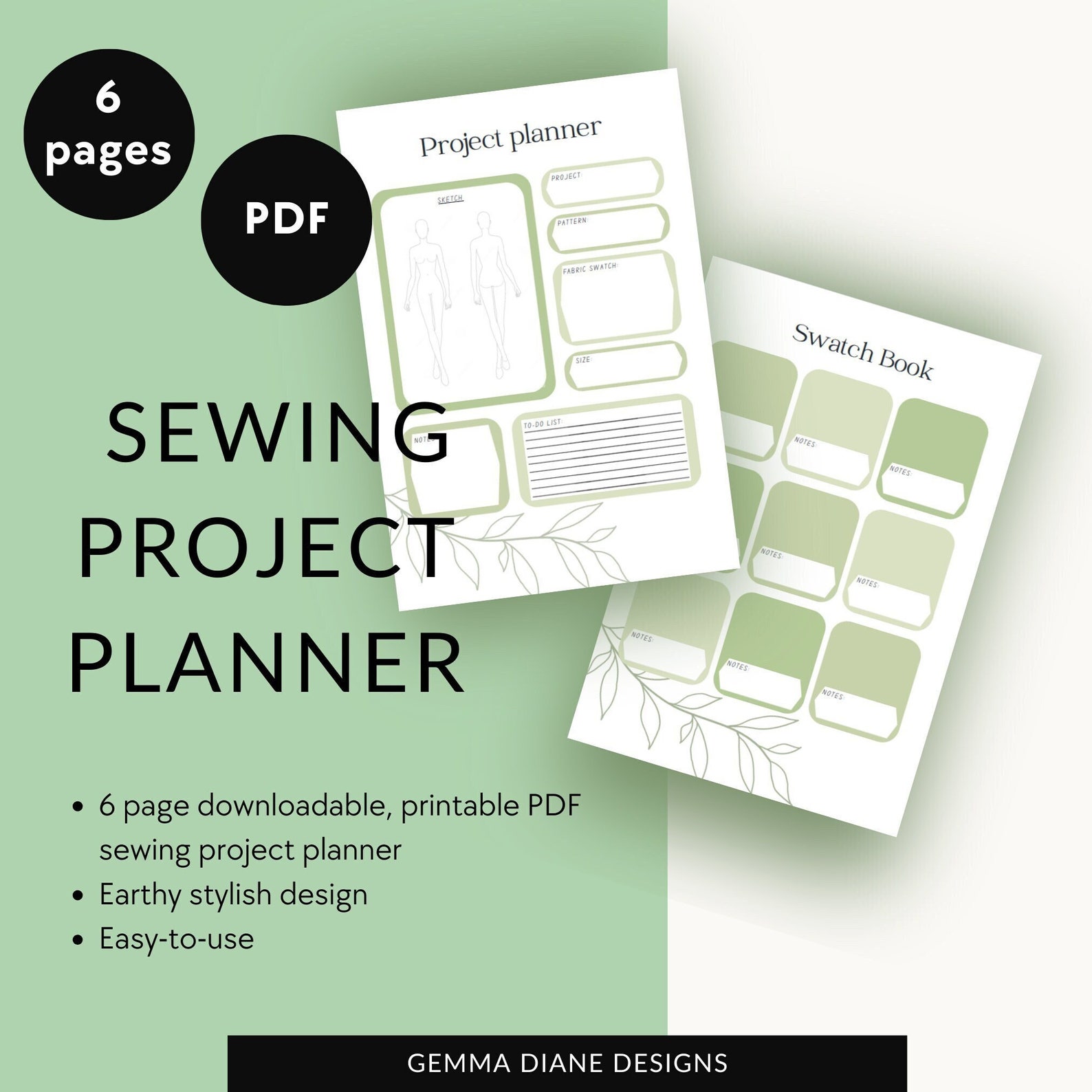 Printable Sewing Project Planner Botanical Design Sketchbook Project ...