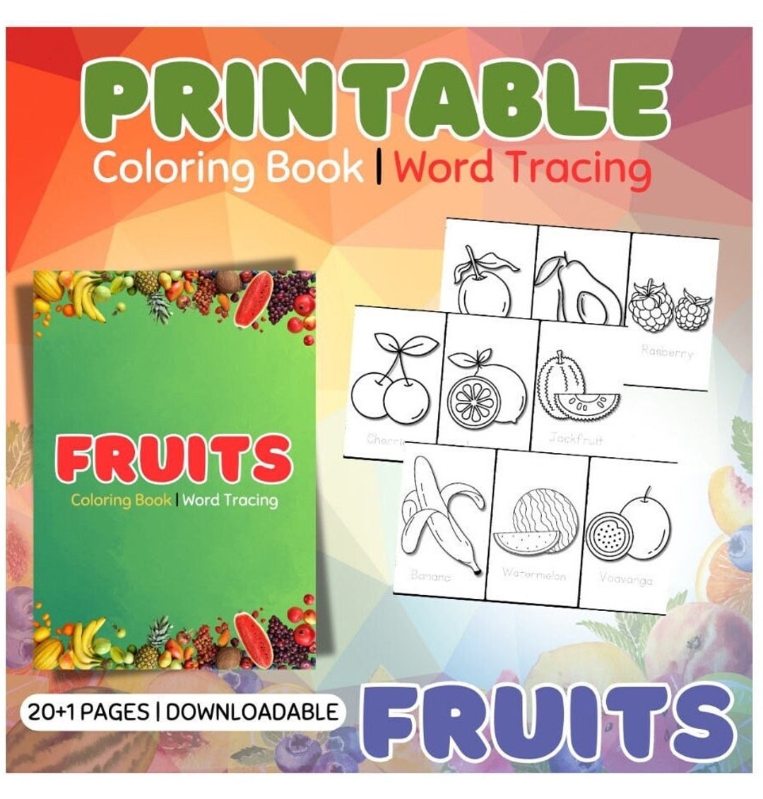 PRINTABLE Coloring Book & Word Tracing FRUITS - Etsy