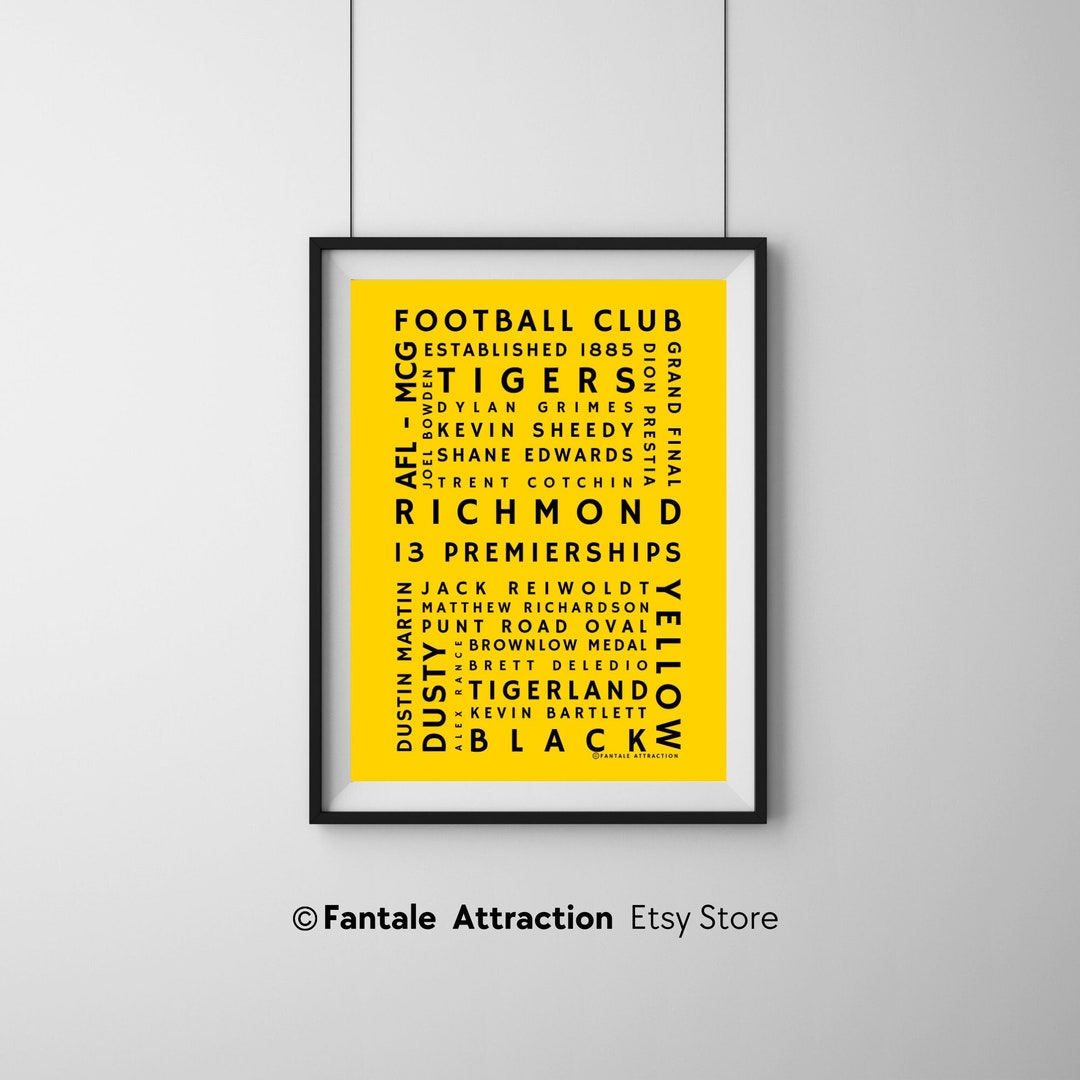 AFL Richmond Football Club Poster in Yellow & Black, Digital Download ...
