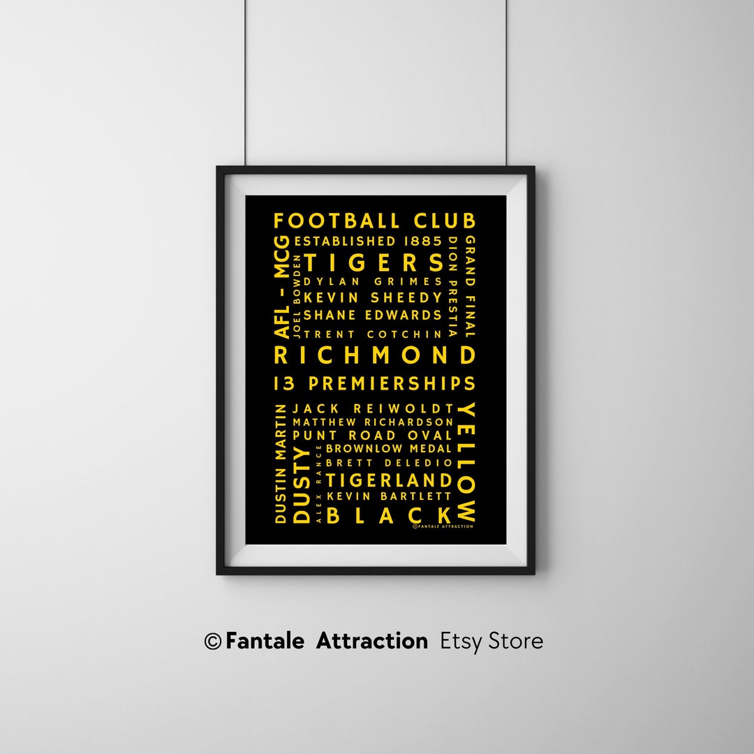 AFL Richmond Football Club Poster in Yellow & Black, Digital Download ...