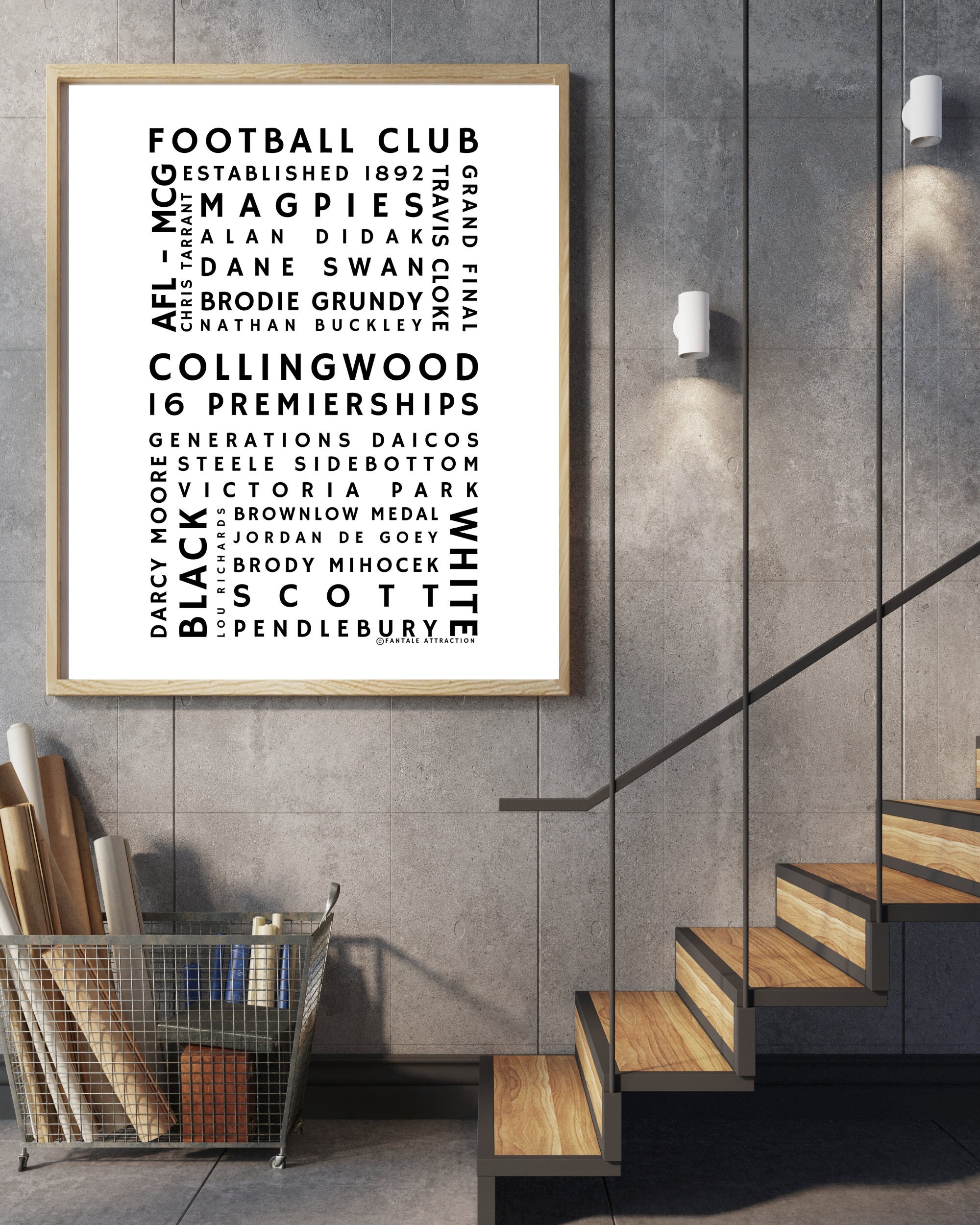 AFL Collingwood Football Club Poster White & Black, Digital Download ...