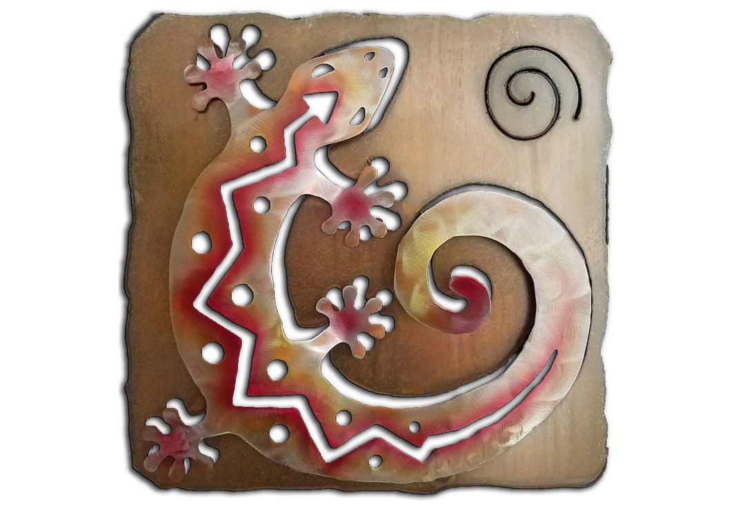 Gecko/lizard, C-shaped, Southwest Cut Outs, Sunset Swirl Finish, Metal ...