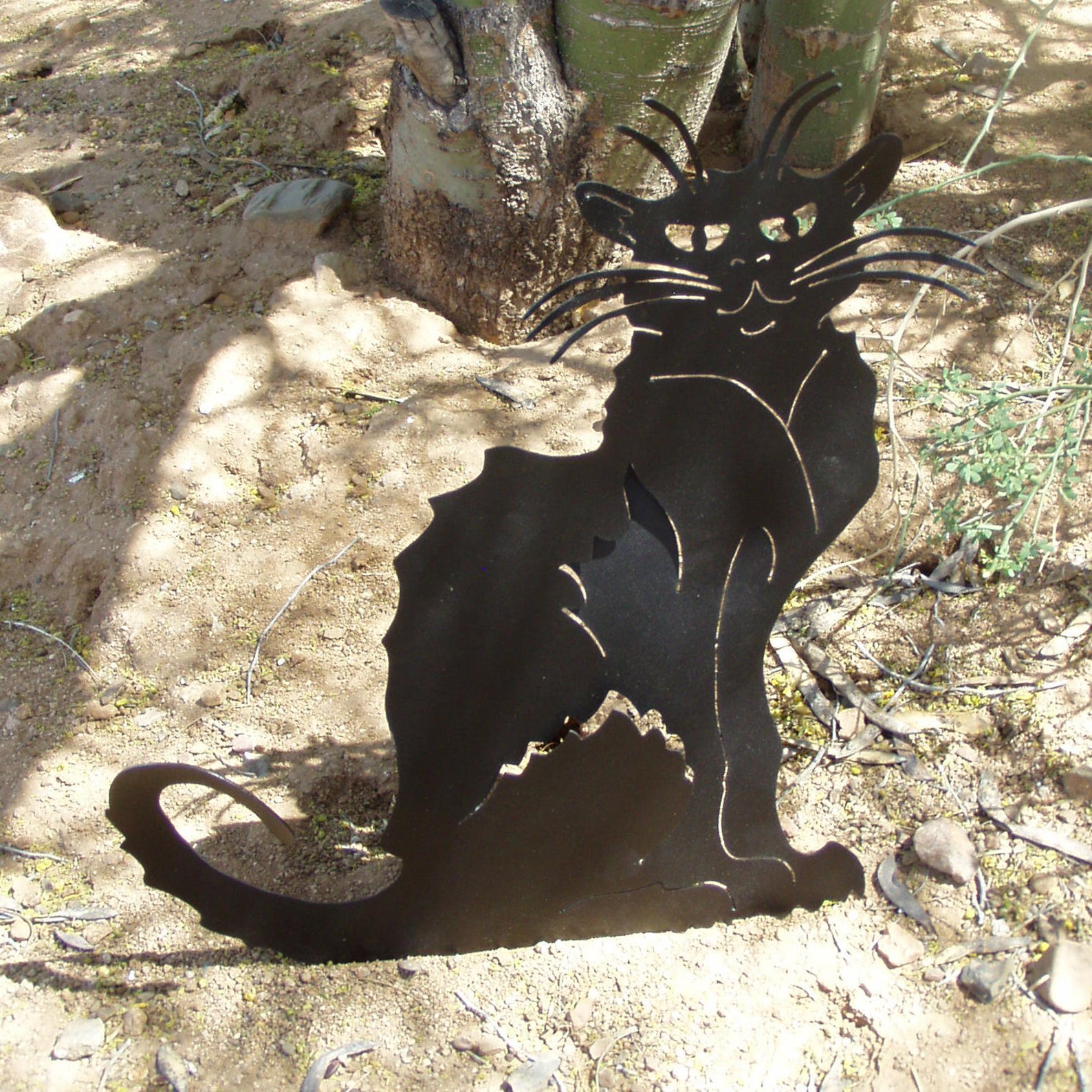 Black Cat Yard Garden Statue, El Gato Metal Yard Art, Steel Chat Noir ...