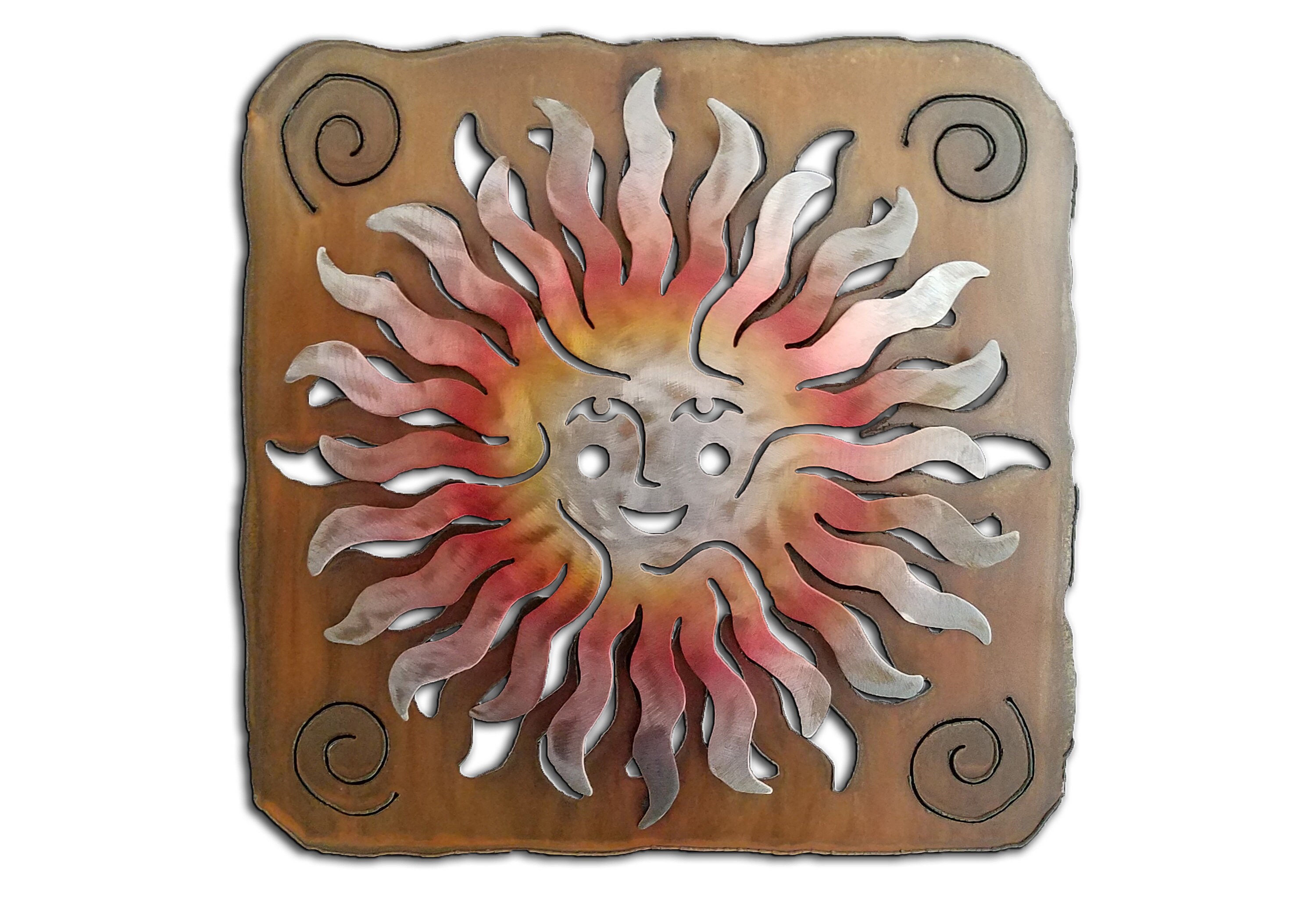 Sprite Sun Face, Southwest Cut Outs, Sunset Swirl Finish, Metal Wall ...