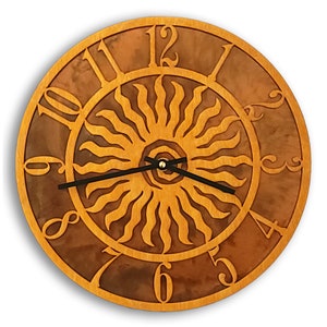 Sunburst Wall Clock: Wood Face on Rusted Steel Back - Etsy