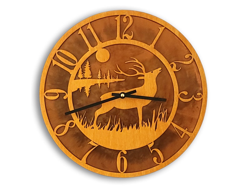 Tableau Deer Clock, Wood Face Mounted on Rusted Steel Back - Etsy
