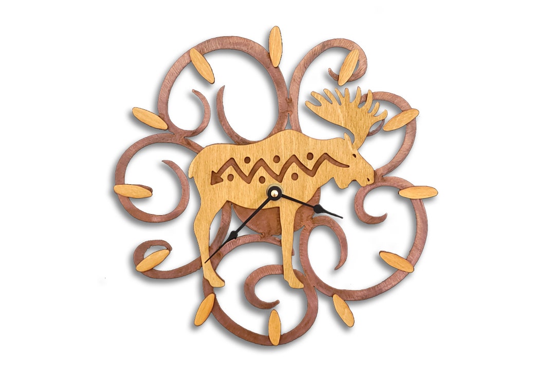 Moose Wall Clock, Metal Moose Wall Art, Steel Moose Clock, Wood With ...