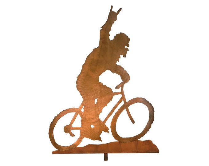 Bigfoot on Bike Statue Horns Sign, Sasquatch Metal Yard Art, Yeti ...