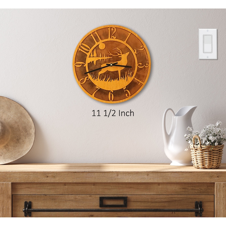 Tableau Deer Clock, Wood Face Mounted on Rusted Steel Back - Etsy