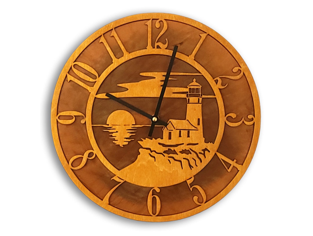 Tableau Lighthouse Clock, Lighthouse Wall Clock With Wood Face Mounted ...