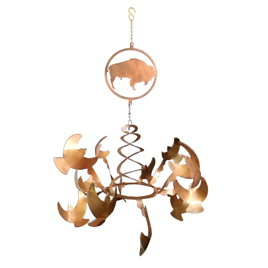 Bison and Birds Wind Spinner, Woodland Sculpture, Kinetic Metal Art ...