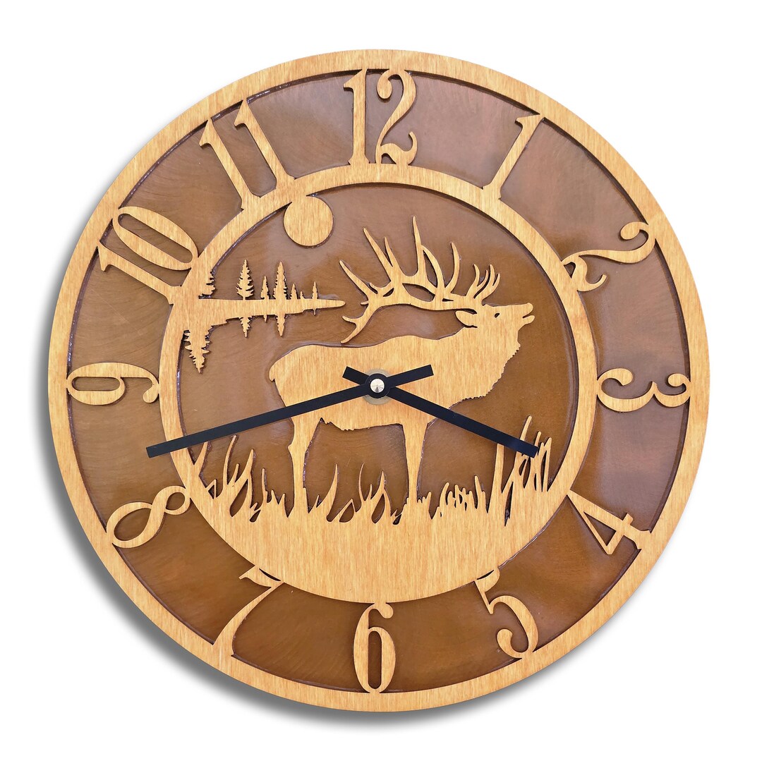 Elk Wall Clock, Tableaus Clock Collection, Elk Wall Clock With Wood ...