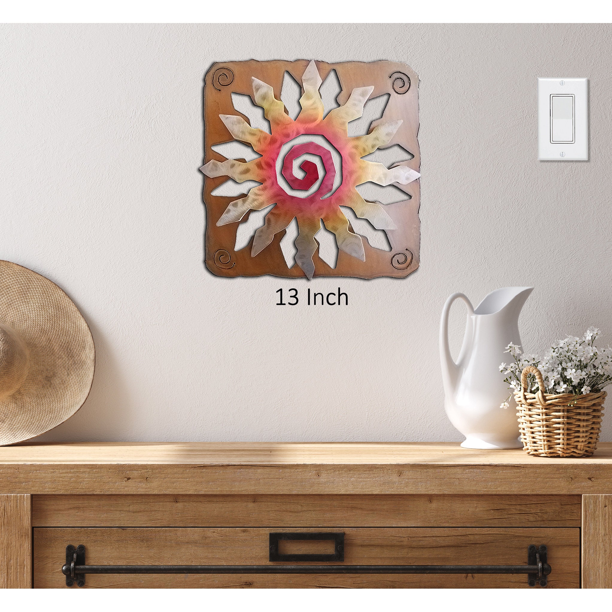 Sunburst, 12 Pt Sun, Southwest Cut Outs, Sunset Swirl Finish, Metal ...