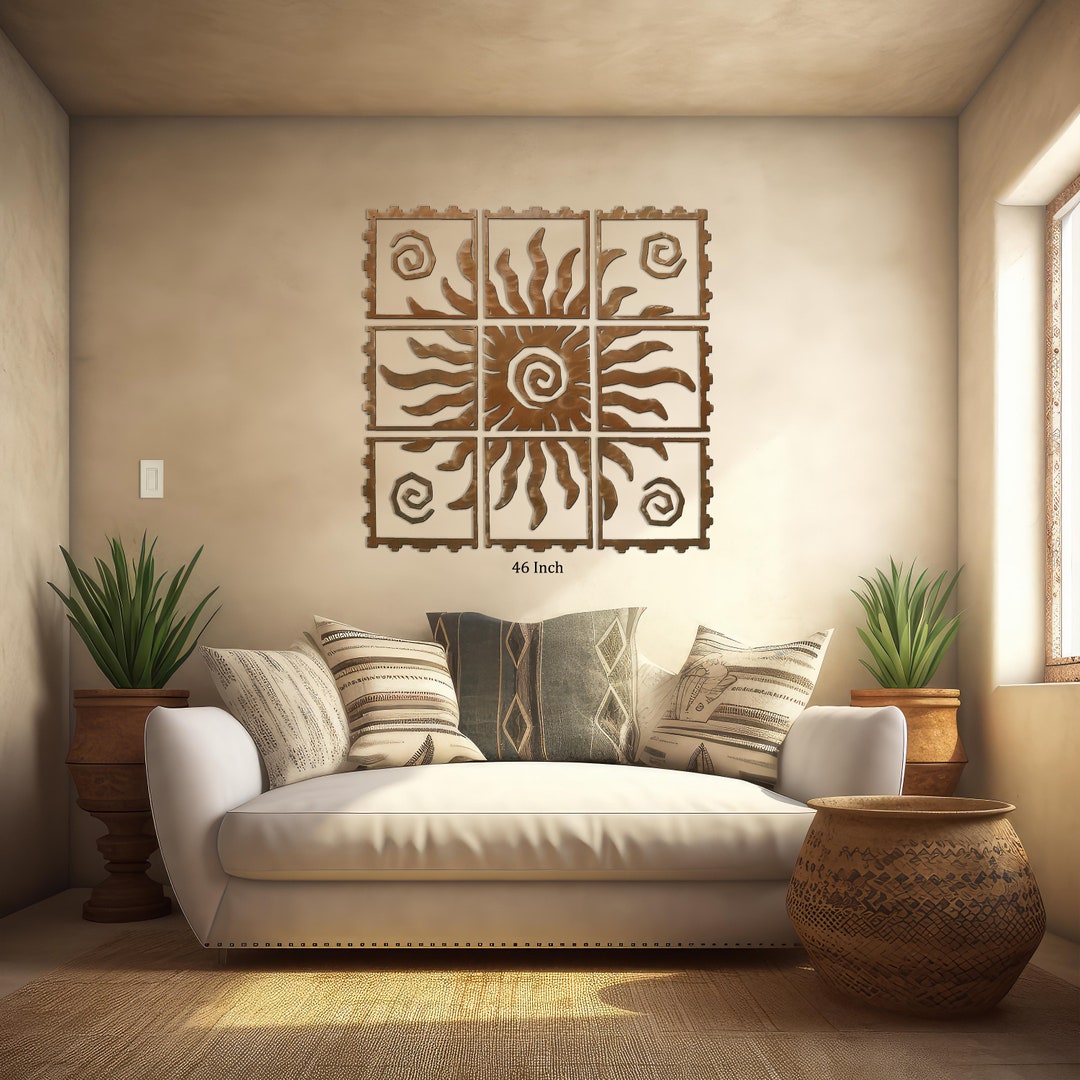 Large Sun Metal Wall Art, Nine-frame Polyptych Sunburst, Extra Large 9 ...