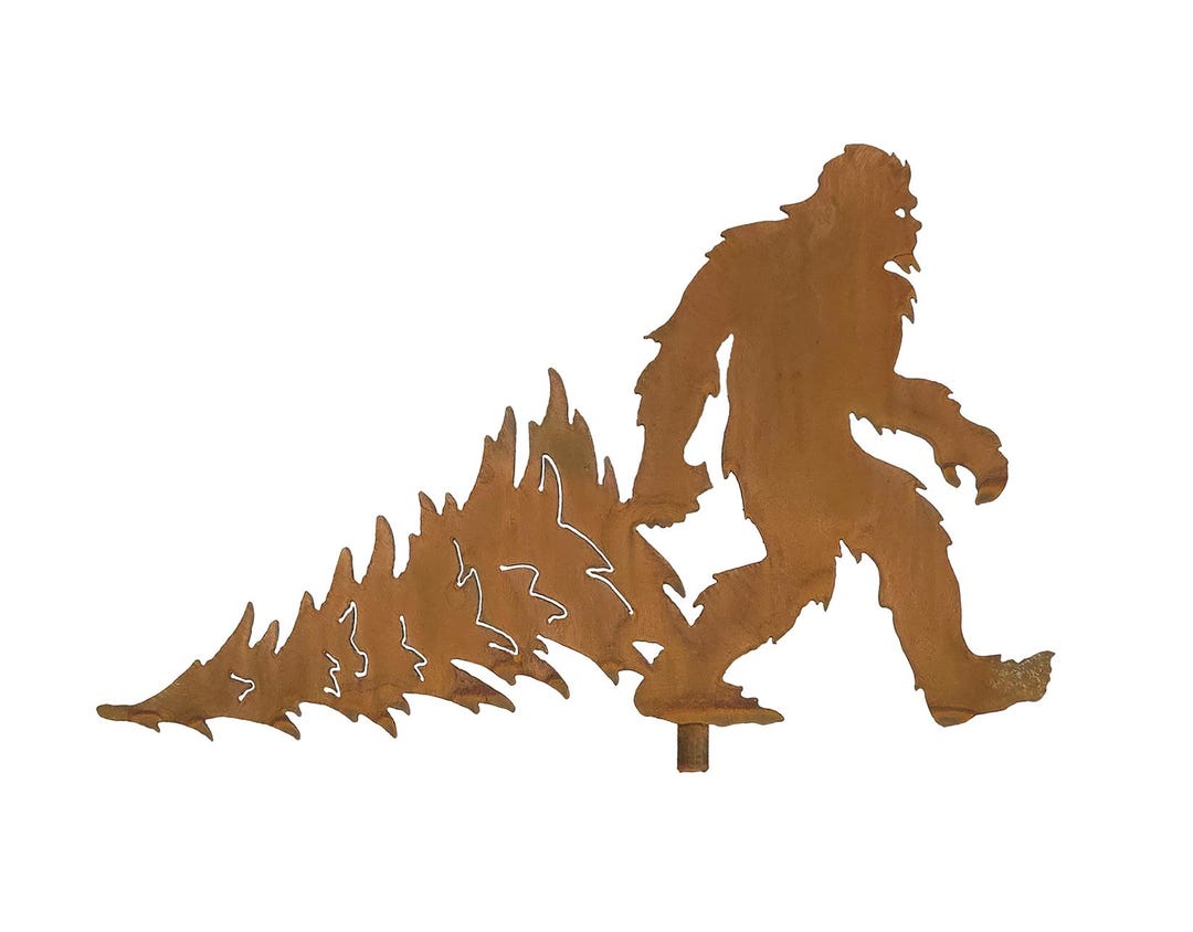Bigfoot Christmas Tree Statue, Bigfoot Getting Christmas Tree Metal ...