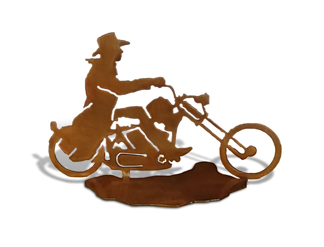 Cowboy Riding Chopper Statue, Cowboy on Motorcycle Figurine, Gunslinger ...