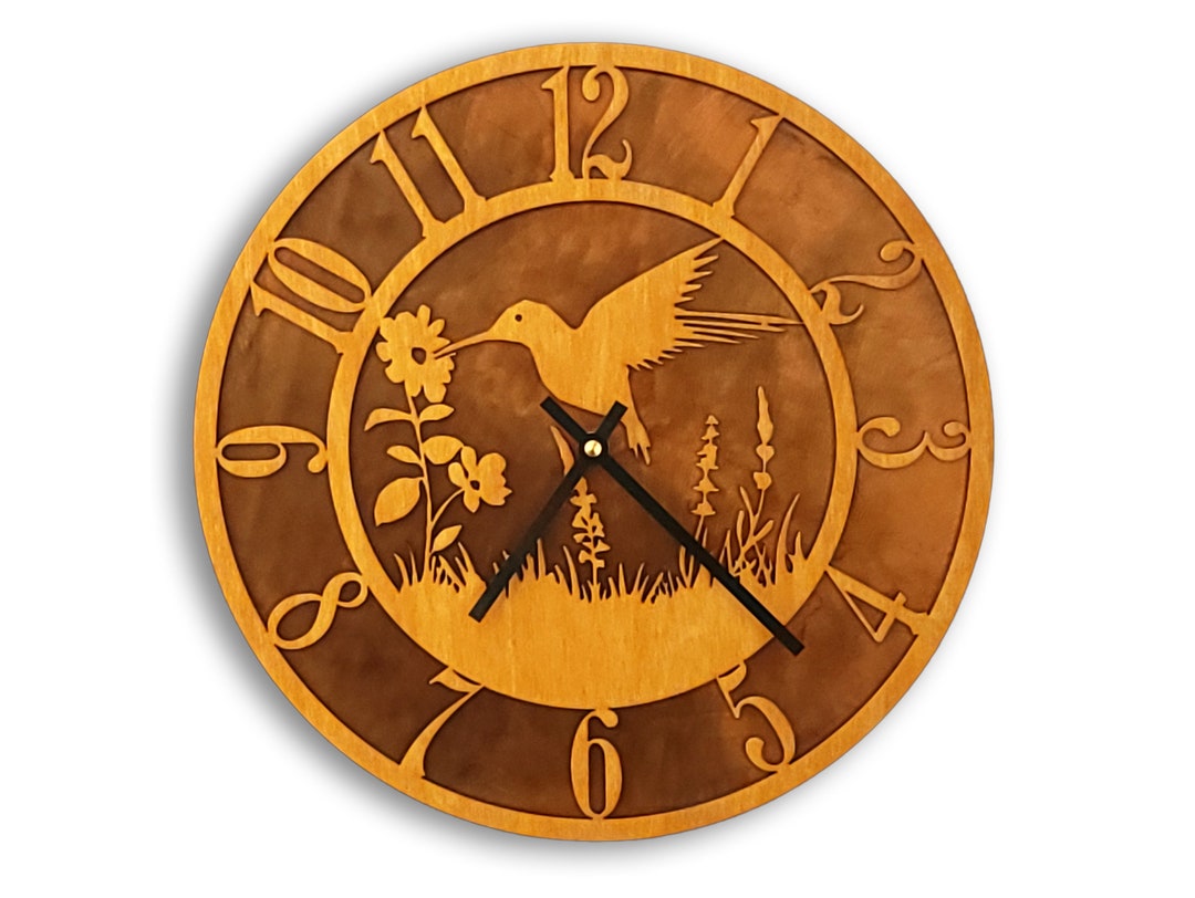 Tableau Hummingbird Clock, Hummingbird Wall Clock With Wood Face ...