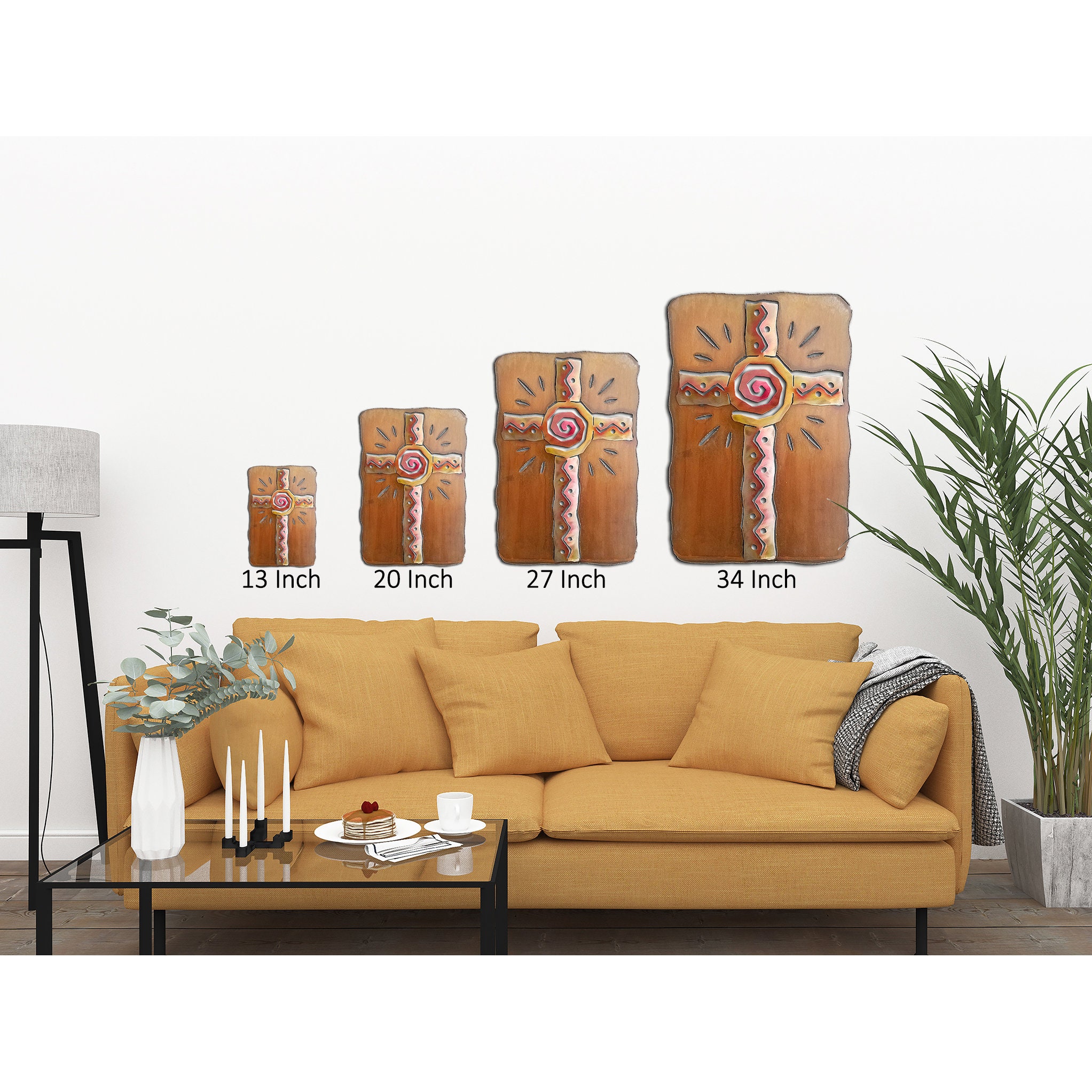 Cross, Crucifix Decor, Southwest Cut Outs, Sunset Swirl Finish, Metal ...