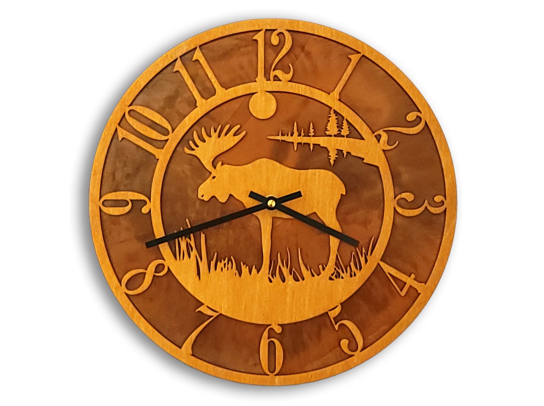 Tableau Moose Clock, Wood Face Mounted on Rusted Steel Back - Etsy