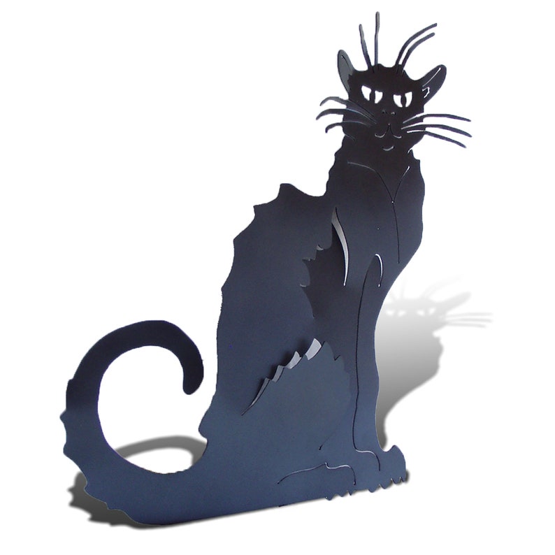 Black Cat Yard Garden Statue, El Gato Metal Yard Art, Steel Chat Noir ...