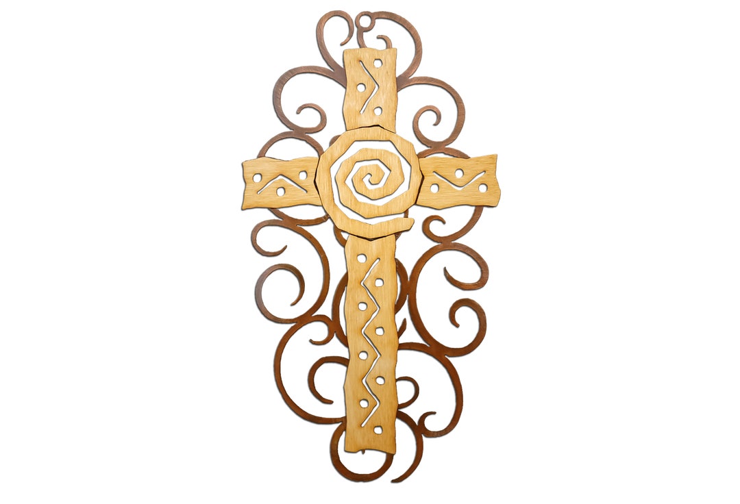 Cross, Crucifix, Southwest Swirl Works, Wood on Rusted Metal, Birch on ...