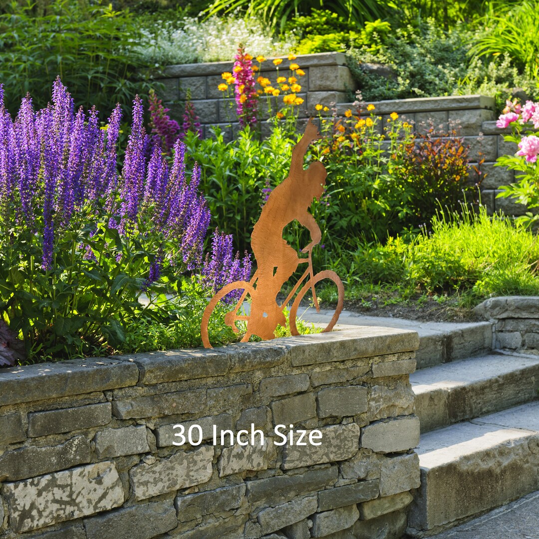Sasquatch on Bike Statue Shaka Sign Bigfoot Metal Yard Art, Yeti Garden ...