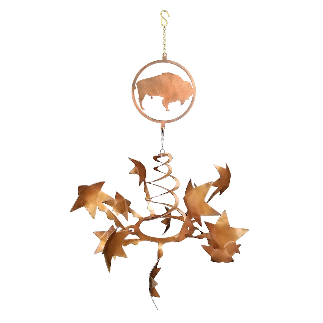Bison Wind Spinner With Stars Sculpture, Woodland Collection, Rust ...