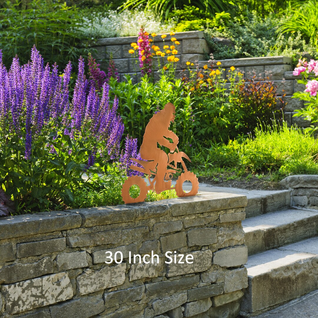 Sasquatch on Quad Statue off Roader Bigfoot Metal Yard Art, Yeti on ...