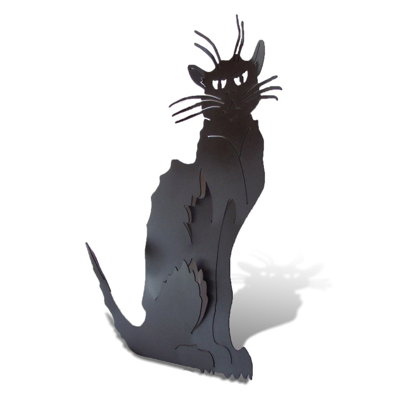 Black Cat Yard Garden Statue, El Gato Metal Yard Art, Steel Chat Noir ...