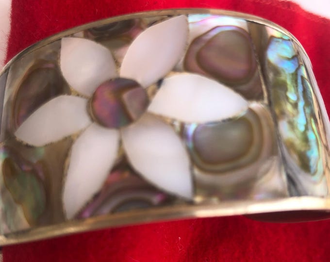 Alpaca Mexico Cuff Abalone Shell Flower Inlay, Vintage - Etsy