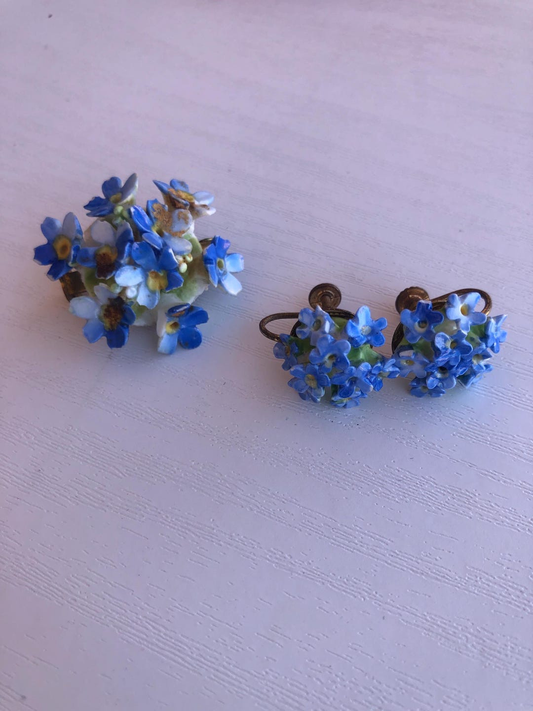 Vintage Denton Bone English Flower Bouquet Brooch and Earrings - Etsy