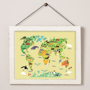 World Map PRINTABLE, World Animals Printable, World Map Animal Print ...