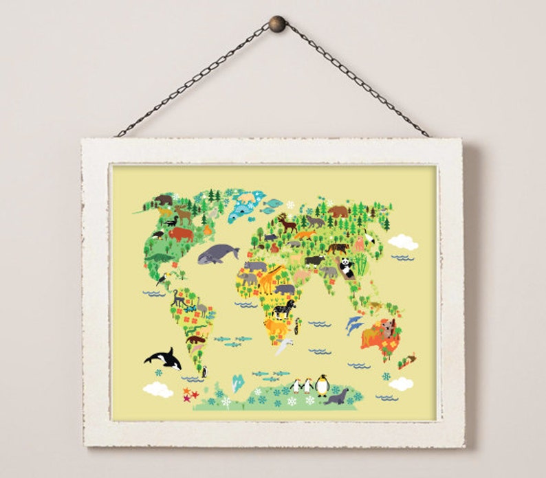 World Map PRINTABLE World Animals Printable World Map Animal - Etsy