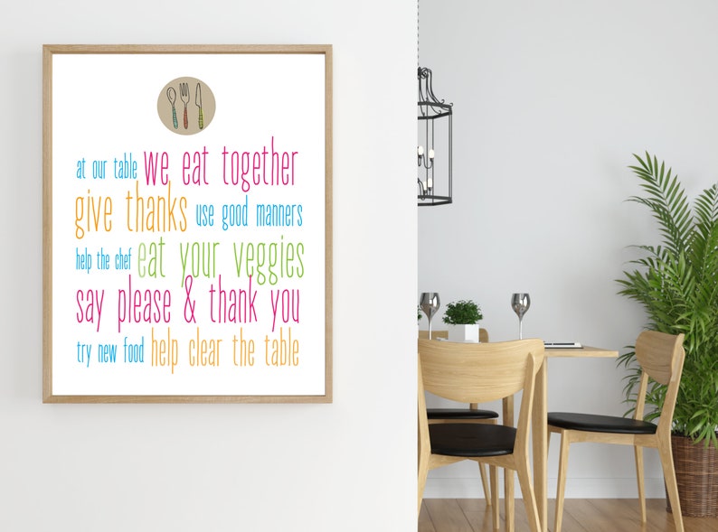 Table Manners Wall Arr Family Rules Printable Kitchen Rules - Etsy