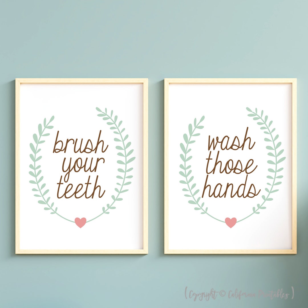 Bathroom Printable Art Wash Those Hands Brush Your Teeth Wall Art Kids ...