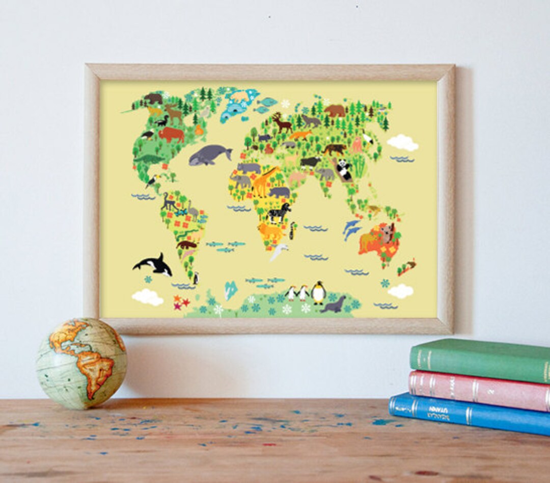 World Map PRINTABLE, World Animals Printable, World Map Animal Print ...