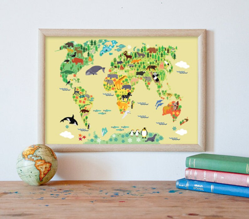 World Map PRINTABLE World Animals Printable World Map Animal - Etsy