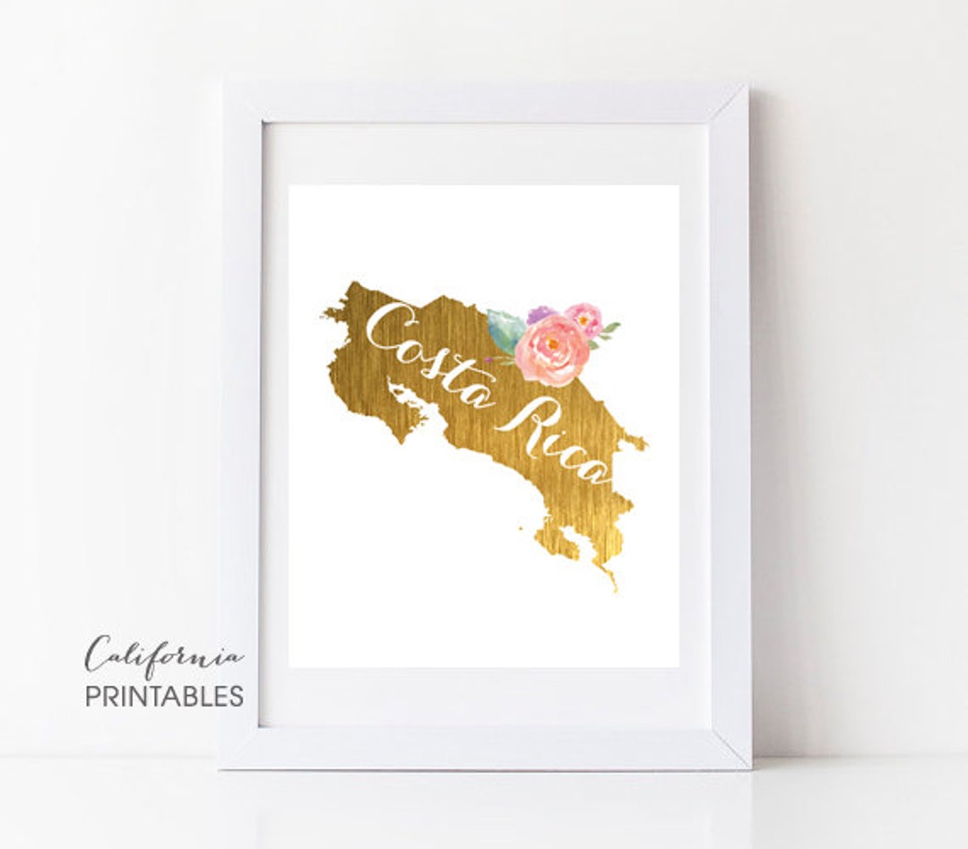 Costa Rica Printable, Costa Rica Print, Costa Rica Map, Faux Gold Foil ...