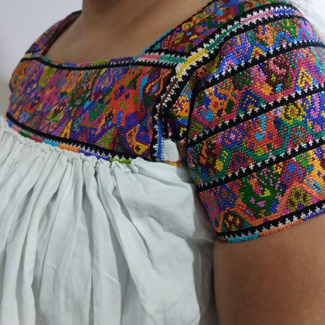 Hand-embroidered Blouse, Otomi Style, Handmade Mexican Garment, Cross ...