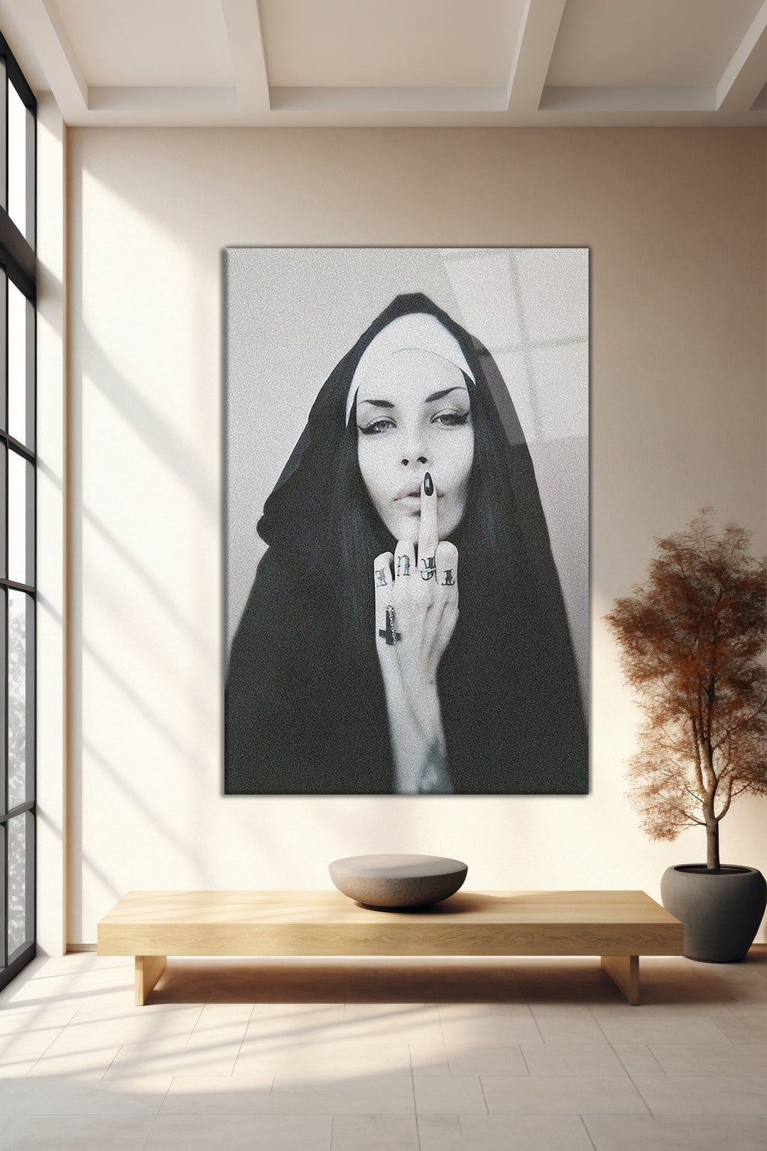 Nun Print I Nun Middle Finger I Black & White I High Quality Digital ...
