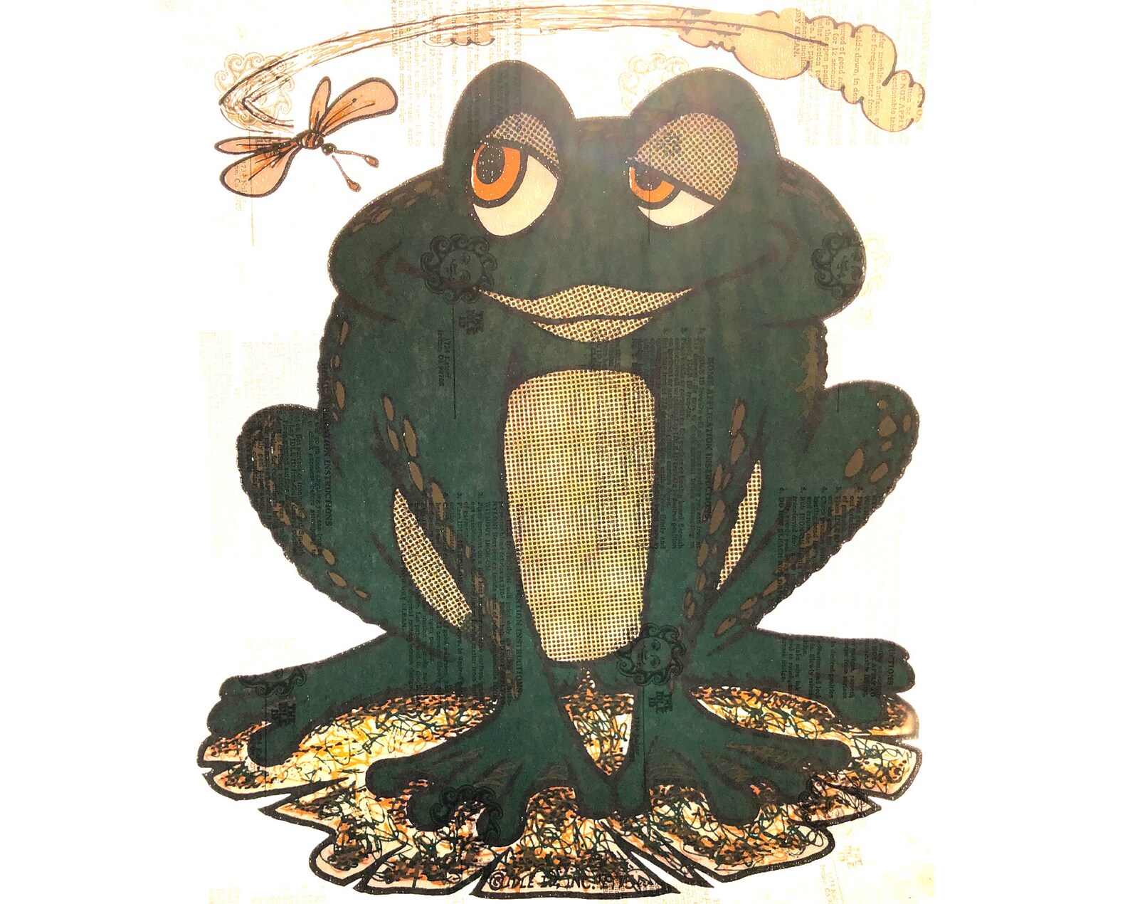Vintage frog toad iron on Idle ID 1975 lily pad transfer | Etsy
