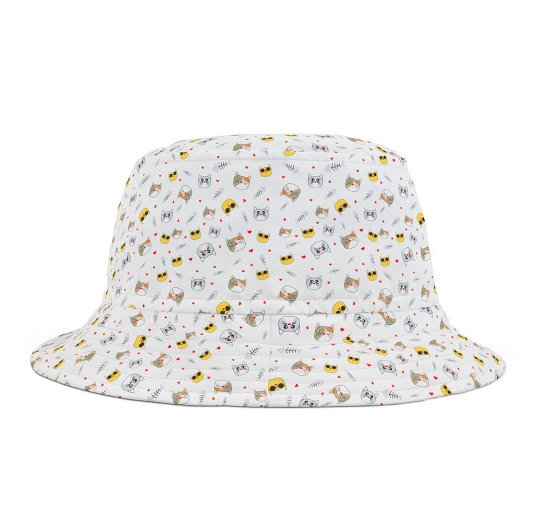 Cute Cat Hat Bucket Hats, Small Cat Head Bucket Hats, Cats Pattern Hats ...
