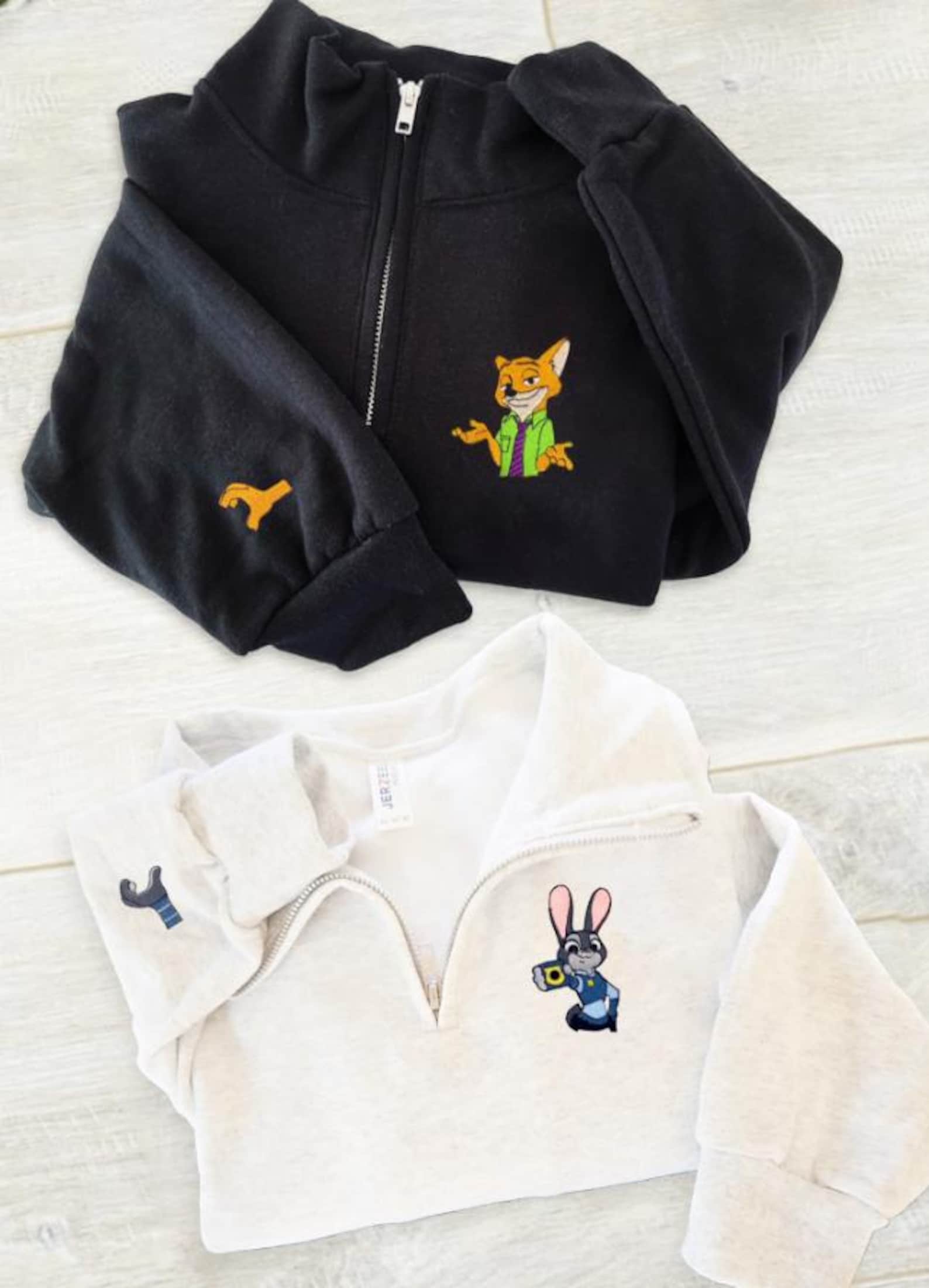 Custom Judy and Nick Couple Embroidered Quarter Zip Sweatshirt, Fox and ...