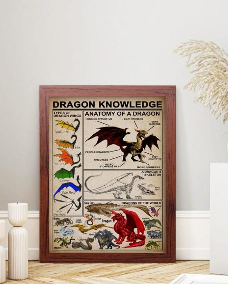 Types of Dragon Wings Knowledge Poster, Dragon of the World Poster ...