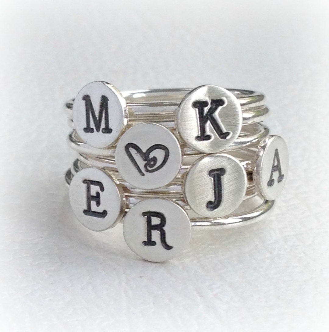 Silver Letter Ring, Hand Stamped Initial Ring, Monogram Stacking Ring ...