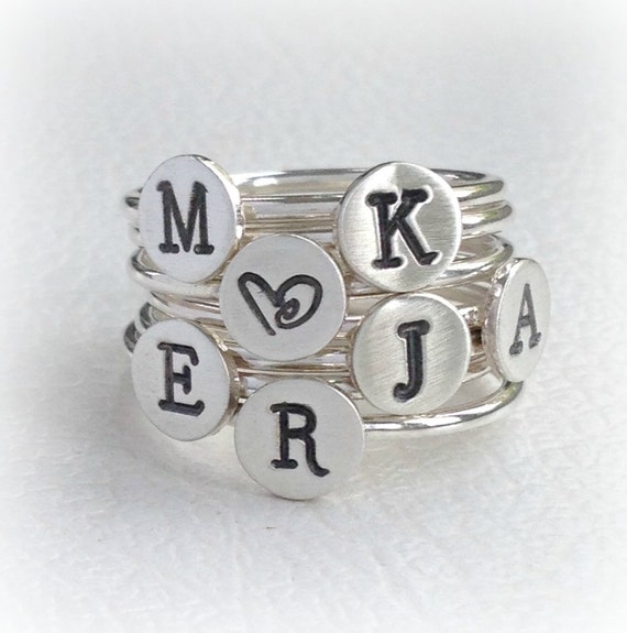 Silver Letter Ring Hand Stamped Initial Ring Monogram | Etsy