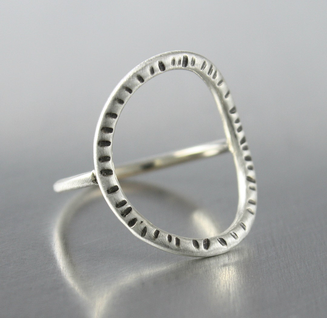 Patterned Circle Ring, Geometric Oval Design, Sterling Silver Jewelry ...